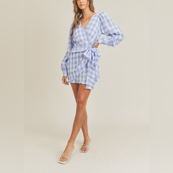 Mable | Dresses | Mable Gingham Garden Party Wrap Dress Blue White ...
